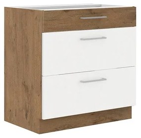 Spodní kuchyňská skříňka se zásuvkami Woodline 80 D 3S BB, Barva: Dub lancelot / bíly lesk
