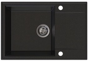 Sink Quality Sink55, kuchyňský granitový dřez 680x460x215 mm + grafitový sifon, černá se zlatými body, SKQ-SINK.L.1KDO.XB