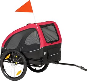 PawHut Skládací přívěs pro psy s odrazkami Okno ze síťoviny Kolečka Dveře Bezpečnostní praporek pro psy do 20 kg 138x70x89 cm Červená barva