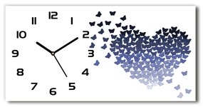 Wallmuralia Skleněné hodiny na stěnu tiché Srdce z motýlů 60x30 cm