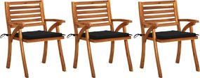 vidaXL Zahradní jídelní židle s poduškami 3 ks masivní akáciové dřevo [3060781] Barva: Černá