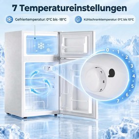 HOMCOM Mini lednička s mrazákem, dvoudveřová, s nastavitelným termostatem, malá chladnička na nápoje 90 l, bílá