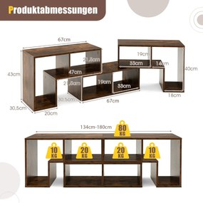 Costway 3dílná dřevěná TV skříňka pro TV do 65" Volně kombinovatelný TV – hnědý