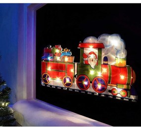 Vánoční LED závěsná dekorace do okna, Santa Claus řídí vlak plný darků