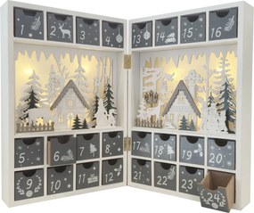 LED adventní kalendář, dřevěná kniha, 23,5 × 34,5 × 11 cm, bílá, šedá a zelená,otvírací, na 2× AA