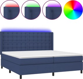 Box spring postel s matrací a LED modrá 200x200 cm textil 3138667