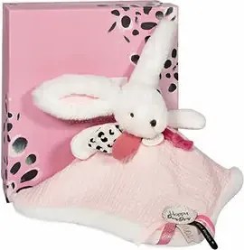 Doudou Dárková sada růžová - králíček s čtvercovou dečkou 25 cm / od 0