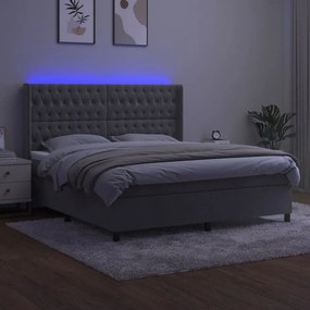 Box spring postel s matrací a LED světle šedá 160x200 cm samet 3139751
