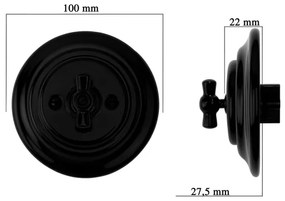 Bohemia-Design - Porcelánový retro vypínač otočný s rámečkem č. 7 černá