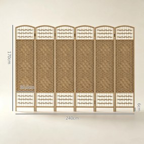 HOMCOM 6-panelový paraván 240x170 cm skládací dělicí stěna s papírovým provázkem a dřevěným rámem pro ložnici a obývací pokoj