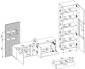 Obývací stěna Gatwick, dub artisan/kašmírová béžová, s osvětlením