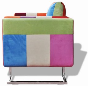 Krychlové křeslo, chromované nohy, patchwork, textilní 240895