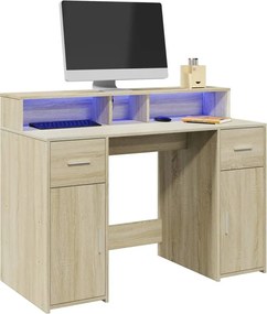 vidaXL Psací stůl s LED světly 120 x 55 x 91 cm kompozitní dřevo [3309418] Barva: dub sonoma