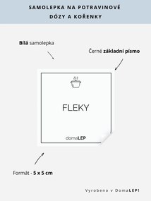FLEKY  – bílá samolepka na dózu, základní písmo, 5 x 5 cm | DomaLEP