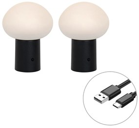 Sada 2 dobíjecích LED stolních lamp hříbek černý - Louise