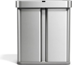 Ocelový odpadkový koš 34+24 l na tříděný odpad/bezdotykový ve stříbrné barvě Dual Sensor – simplehuman