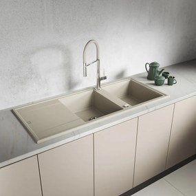 Laveo Megalo, 2-komorový granitový dřez 1160x500x185 mm s dlouhým odkapávačem, béžová, LAV-SBE_421T