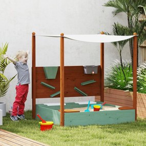 AIYAPLAY Pískoviště s Krytem 116 x 112,5 cm z Impregnovaného Masivního Dřeva s Lavicemi, Pokrytí, Pískové Hračky, Pískoviště na Terasu, Balkon, Zahra…