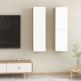 vidaXL TV stolky 2 ks 30,5 x 30 x 110 cm dřevotříska [826681] Barva: bílá a dub sonoma