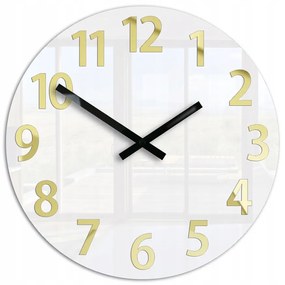 M.Clock Nástěnné bílé lesklé hodiny se zlatými čísly 30cm