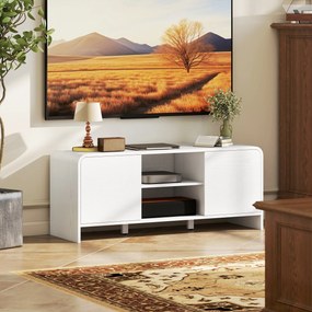 HOMCOM TV nábytek, televize do 140 cm, 2 dveře, 2 přihrádky, nastavitelná police, 110x35x45 cm, bílá