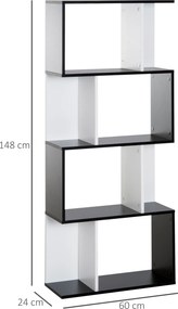 HOMCOM Moderní S-šatková knihovna s úložným prostorem, 4 police 60D x 24Š x 148V cm, černá/bílá