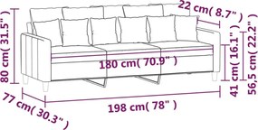 vidaXL 3místná pohovka 180 cm samet [359318] Barva: světle šedá