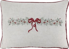 Krémový povlak na polštář Aix s mašlí a výšivkou girlandy – 50*35 cm