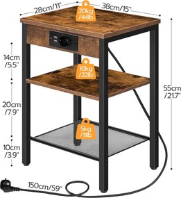 Noční stolek Vasagle Harby 38 cm s nabíjecí stanicí černý/hnědý