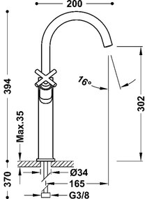 TRES MONT BLANC zvýšená umyvadlová baterie se dvěma kohouty, ramínko 20 cm, ocel Tr_28380301AC