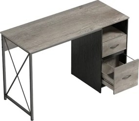 HOMCOM počítačový stůl 120x50 cm, industriální psací stůl s oddílem a 2 zásuvkami do kanceláře, světle šedá