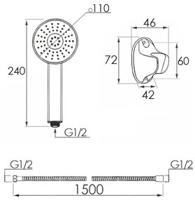 Ruční sprchová hlavice BOSS s držákem a 150 cm hadicí - chromová