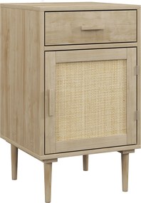 HOMCOM Noční stolek s ratanovými dvířky a policí + 1 zásuvka, bohémský design - 40 x 68,5 cm, přírodní