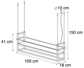 Průmyslové závěsné svítidlo černé s dřevěným regálem 4-světlo - Cage Rack