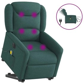 Elektrické zvedací masážní polohovací křeslo zelené textil 3303230