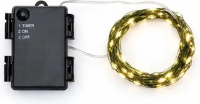 LED světýlka na baterie, kapičky, 5,3 m, teple bílá, 50 diod, zelený drátek, IP44, venkovní, 3 × AA