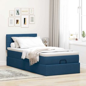 Osmanská postel s matrací &amp; LED modrá 90x200 cm látka 3312283