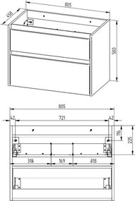Mereo Mereo, Opto, koupelnová skříňka s keramickým umyvadlem 81 cm, bílá, dub, bílá/dub, černá, CN941