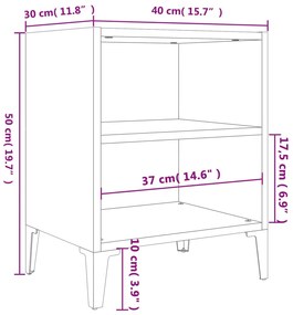 Noční stolek s kovovými nohami kouřový dub 40 x 30 x 50 cm - Default Title