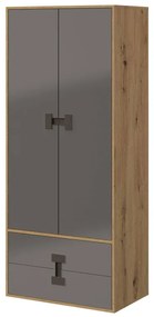 Dvoudvěrová šatní skříň Tikrote 80 TE01, Barva: dub artisan / šedý lesk