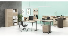 PLAN Kancelářský pracovní stůl DOUBLE LAYERS, s přepážkami, dub přírodní / dub mořený