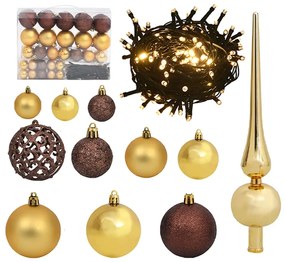 61dílná sada vánočních koulí se špicí a 150 LED zlatá a bronz - Default Title