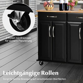 Costway Rolling Kitchen Island vozík s kaučukovou pracovní deskou 4 – černý