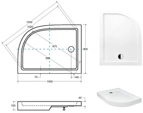 Besco Saturn asymetrická sprchová vanička Orientace: Pravá, Rozměr vaničky: 120x90cm