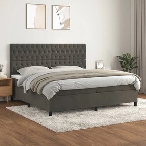 Box Spring Postel S Matrací Samet Tmavě Šedá Prošívaný design 200 x 200 c