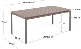 Hnědý hliníkový zahradní stůl Kave Home Zaltana, 140 x 90 cm
