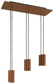 creative cables Závěsná lampa s 6 světly, s obdélníkovým XXL baldachýnem Rose-one, textilním kabelem a kovovými stínidly Tub-E14 Barva: Hladký měděný dibond