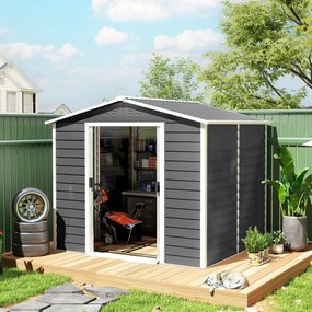 Outsunny Kovový zahradní kůlna, odolný vůči povětrnostním vlivům a nerezový, uzamykatelný, 2,40 x 2,06 x 1,98 m, tmavě šedý