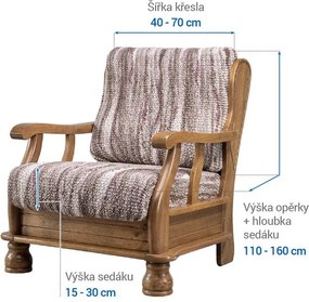 Bielastické potahy OCEANO NOVÉ hnědo-vínové křeslo s dřevěnými rukojeťmi (š. 40 - 70 cm)
