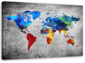 Obraz na plátně, Barevná mapa světa - 100x70 cm